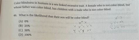 Solved Color Blindness In Humans Is A Sex Linked Recessive