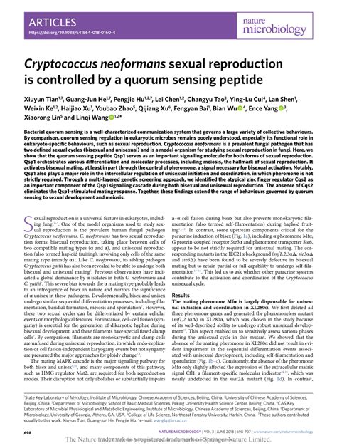 Cryptococcus Neoformans Sexual Reproduction Is Controlled By A Quorum Sensing Peptide Request Pdf Cryptococcus Neoformans Sexual Reproduction Is Controlled By A Quorum Sensing Peptide Request Pdf
