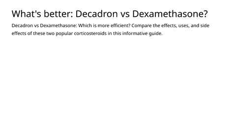 What S Better Decadron Vs Dexamethasone Meds Is
