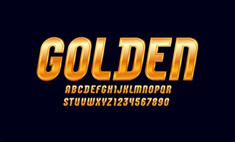 황금 스타일의 높은 강철 글꼴 트렌디 한 광택 알파벳 A에서 Z와 아랍 번호에 0에서 9까지 기울임꼴 라틴어 문자 벡터 일러스트