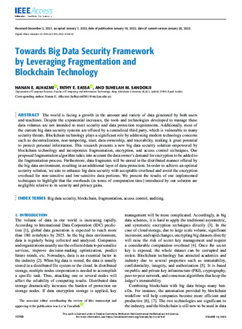 Pdf Towards Big Data Security Framework By Leveraging Fragmentation And Blockchain Technology