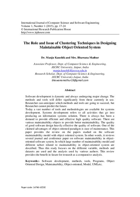Pdf The Role And Issue Of Clustering Techniques In Designing Maintainable Object Oriented System
