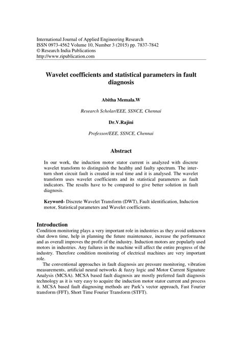 Pdf Wavelet Coefficients And Statistical Parameters In Fault Diagnosis