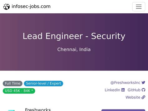 [hiring] Lead Engineer Security In Chennai India R Infosec Jobs