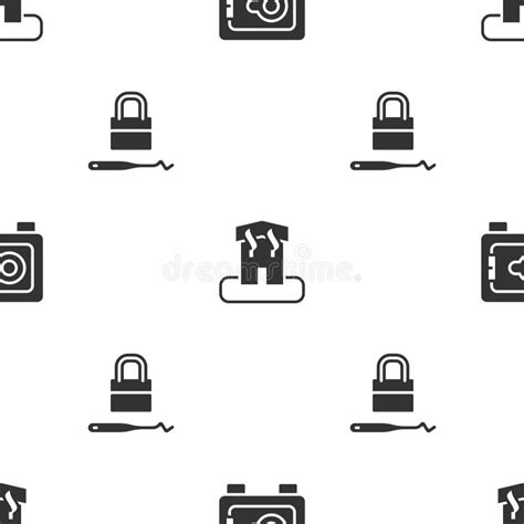 Set Safe Arson Home And Lock Picks For Lock Picking On Seamless Pattern Vector Stock Vector