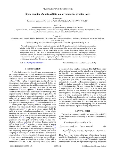 Pdf Strong Coupling Of A Spin Qubit To A Superconducting Stripline Cavity