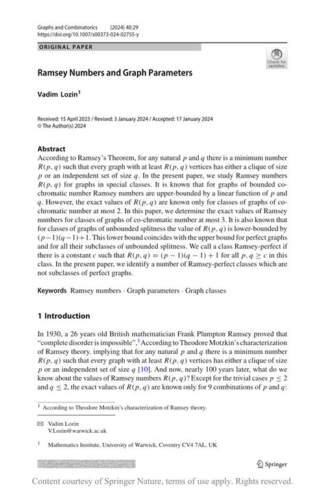 Pdf Ramsey Numbers And Graph Parameters