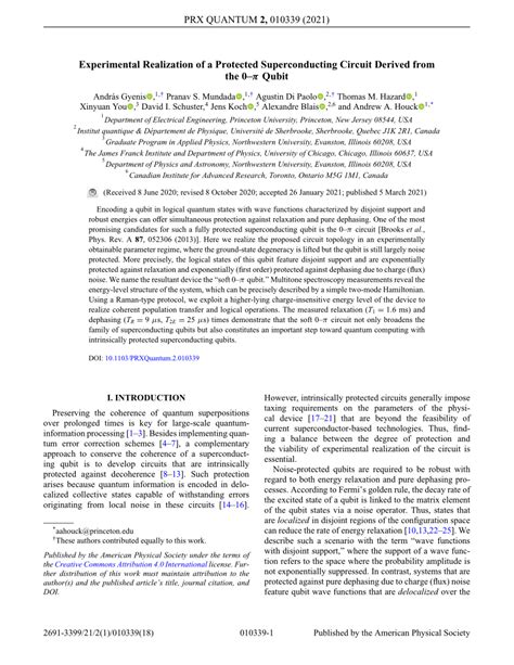 Pdf Experimental Realization Of A Protected Superconducting Circuit