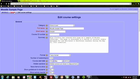 Moodle Tutorial 2 Modifying Settings Youtube