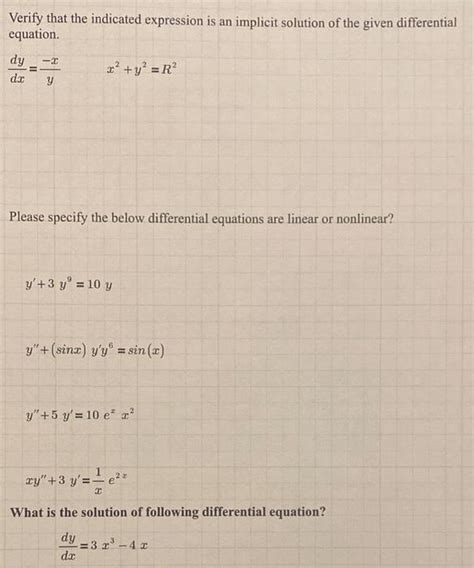 Solved Verify That The Indicated Expression Is An Implicit