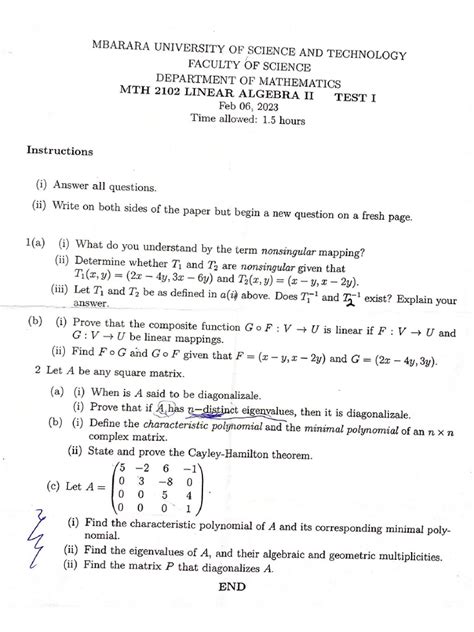21 Linear Algebra Past Papa Pdf