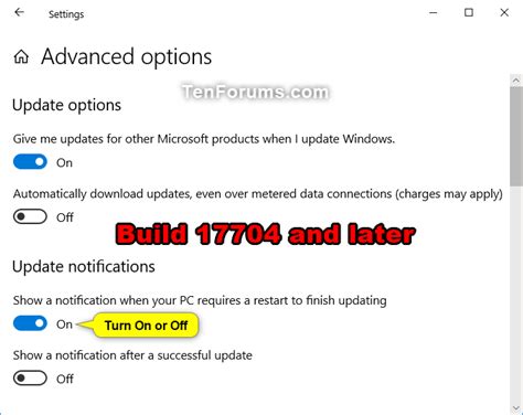 turn on or off windows update restart notifications in windows 10