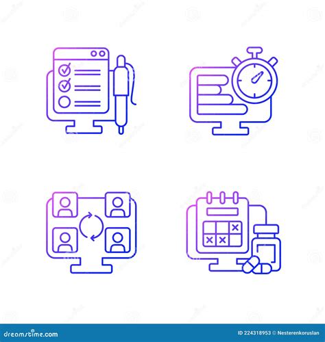 Tracking For Remote Work Gradient Linear Vector Icons Set Stock Vector Illustration Of