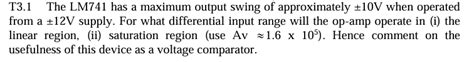 solved t3 1 ﻿the lm741 ﻿has a maximum output swing of