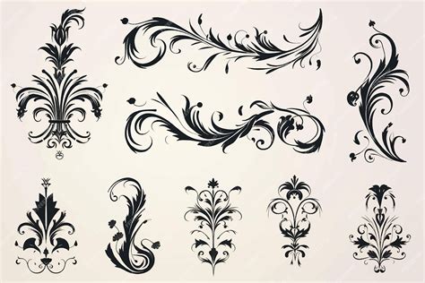 Premium Vector Vignette Damask Scroll Curl Swirl Tattoo Header