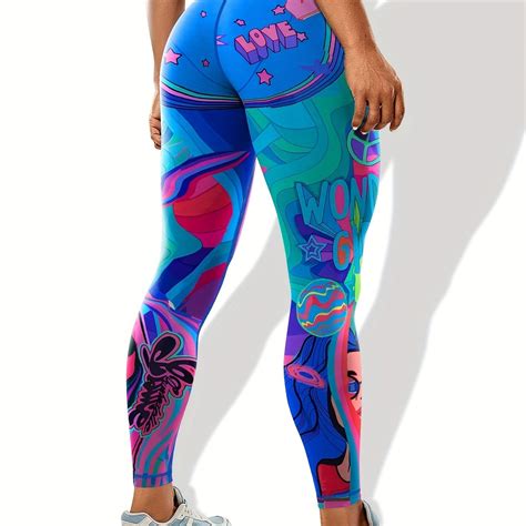 Colorful All Over Print Workout Pants High Waist Butt Lifting Fitness