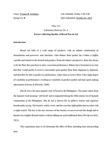 Baking Science Lab Exercise 4 Pdf Breads Gluten