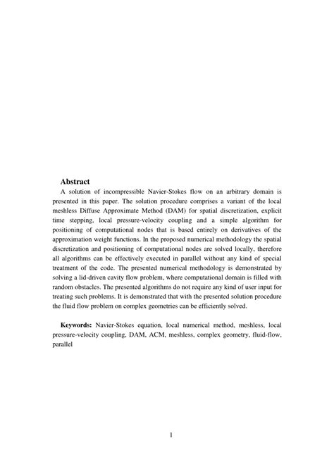 Pdf Meshless Solution Of Incompressible Flow In Complex Domains