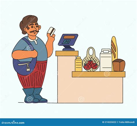 A Man At A Supermarket Checkout Royalty Free Cartoon Cartoondealer