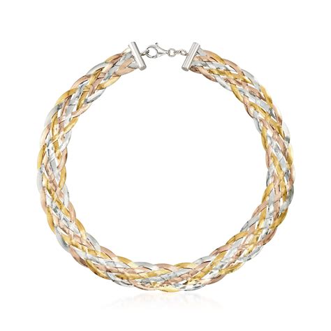 Ross Simons Italian Tri Colored Sterling Silver Braided Herringbone