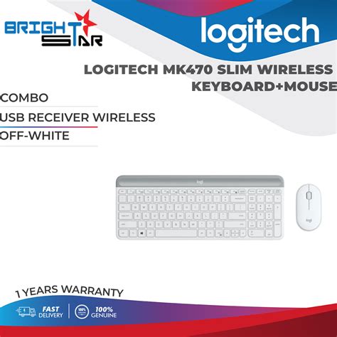 Combo Logitech Mk470 Slim Wireless Keyboard Mouse Usb Receiver Wireless Off White 1yr