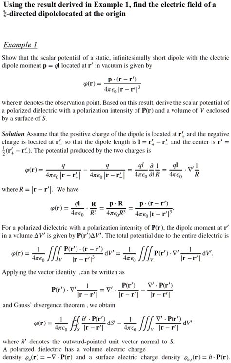 solved using the result derived in example 1 find the electric field