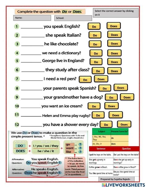 Do Or Does Online Worksheet For Grade 2 You Can Do The Exercises