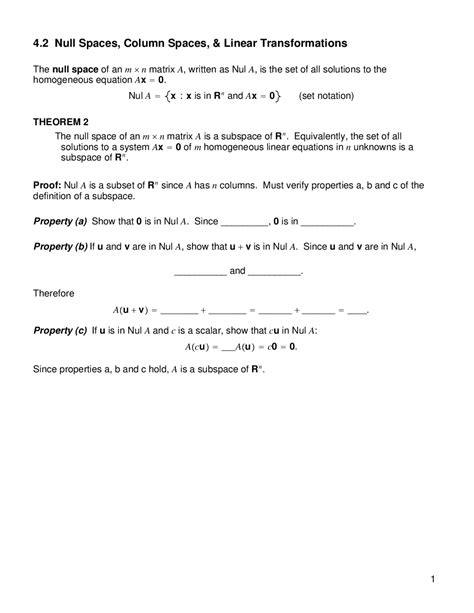 solved questions for null space column space and linear