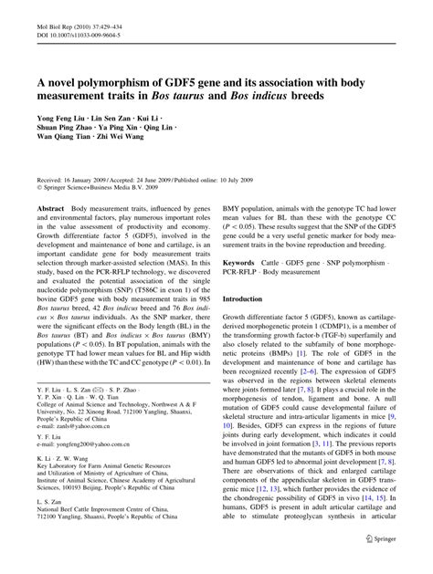 Pdf A Novel Polymorphism Of Gdf5 Gene And Its Association With Body