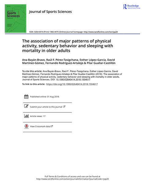 Pdf The Association Of Major Patterns Of Physical Activity Sedentary Behavior And Sleeping