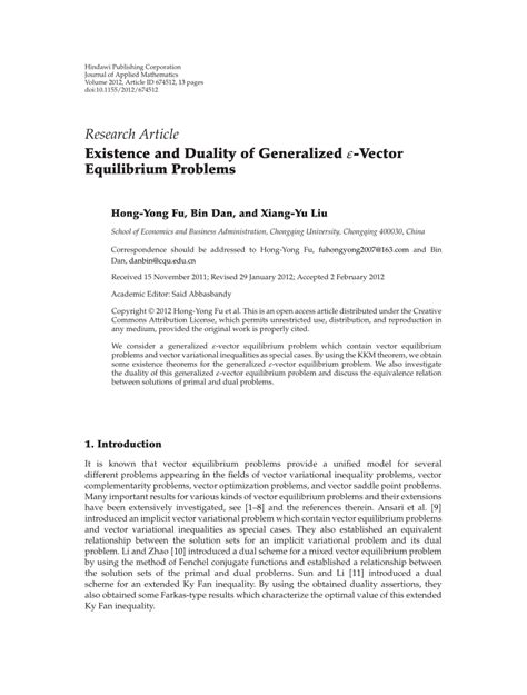 Pdf Existence And Duality Of Generalized ε Vector Equilibrium Problems