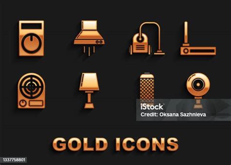 테이블 램프 라우터 및 와이파이 신호 웹 카메라 스테레오 스피커 전기 히터 진공 청소기 원격 제어 및 주방 추출기 팬 아이콘을 설정합니다 벡터 0명에 대한 스톡 벡터 아트