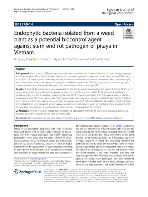 Pdf Endophytic Bacteria Isolated From A Weed Plant As A Potential Biocontrol Agent Against