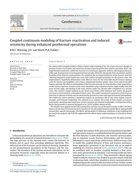 Pdf Coupled Continuum Modeling Of Fracture Reactivation And Induced