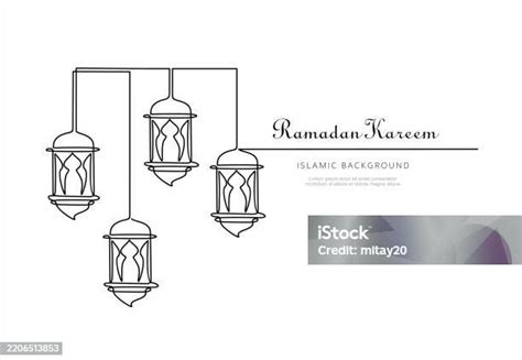라마단 카림 인사말 카드의 연속 선 그리기 랜턴 달과 별 이슬람 장식 개체 한 줄 단일 라인 아트 벡터 일러스트 레이 션 0명에 대한 스톡 벡터 아트 및 기타 이미지