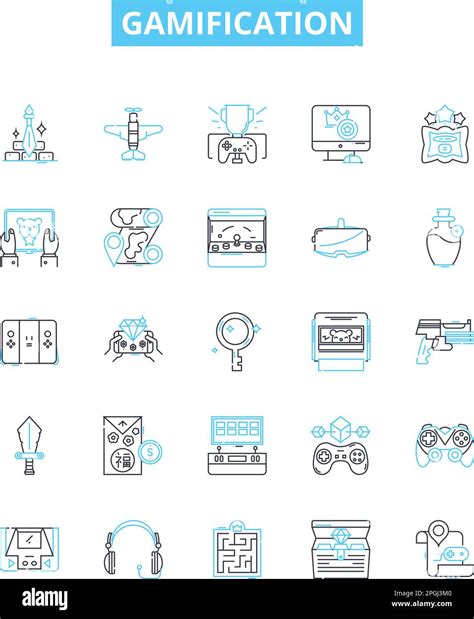Gamification Vector Line Icons Set Gamification Play Game Engagement Motivation Reward