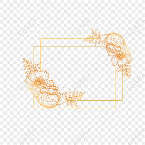 Gold Line Floral Wedding Gold Flower Rectangular Border Date Rectangle Png Image And Clipart