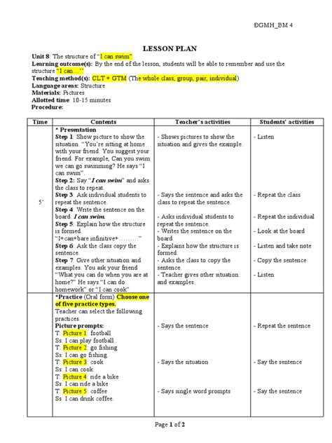 Lesson Plan Structure Pdf Lesson Plan Teaching Method