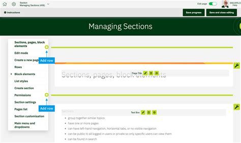 Sections And Pages Rows