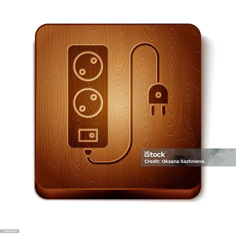 갈색 전기 확장 코드 아이콘 흰색 배경에 격리 전원 플러그 소켓 나무 사각형 버튼입니다 벡터 일러스트레이션 0명에 대한 스톡 벡터 아트 및 기타 이미지 Istock