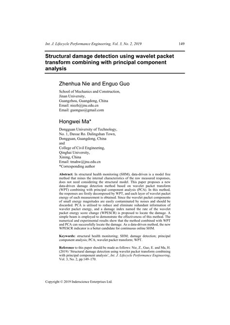 PDF Structural Damage Detection Using Wavelet Packet Transform Combining With Principal