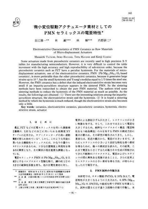 Pdf Electrostrictive Characteristics Of Pmn Ceramics As Raw Materials