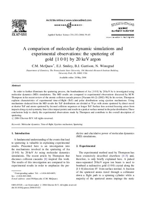 Pdf A Comparison Of Molecular Dynamic Simulations And Experimental Observations The