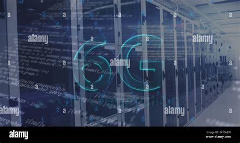 Image Of 6g Text Numbers Programming Language Over Server Room Stock
