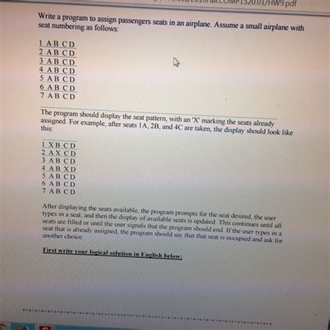 Solved Write A Program To Assign Passengers Seats In An