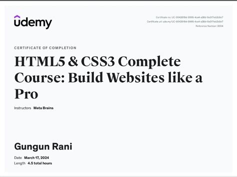 Udemy Html5 Css3 Webdevelopment Learningeveryday Gungun Rani