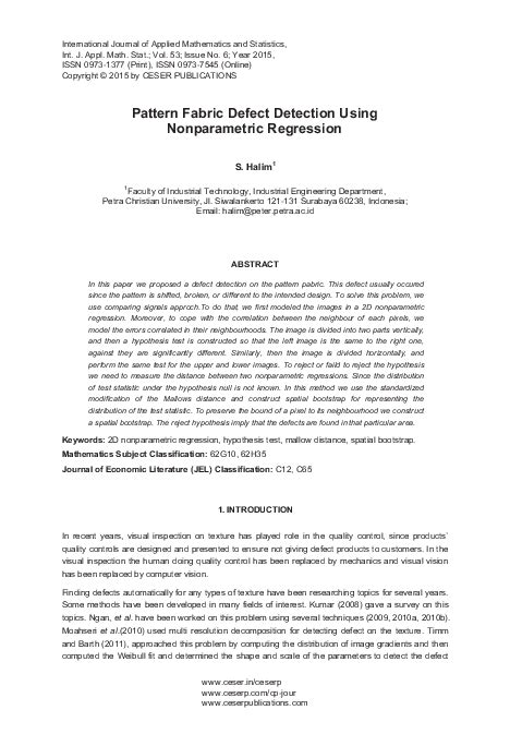 pdf pattern fabric defect detection using nonparametric regression