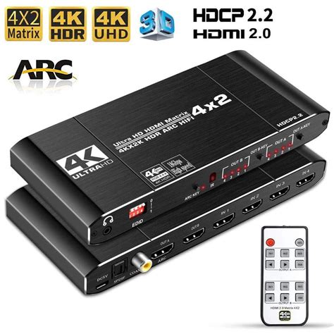 Hdmi Matrix 4x2 Switch Splitter 4k 60hz Hdmi 2 0 Matrix With Audio Hdr