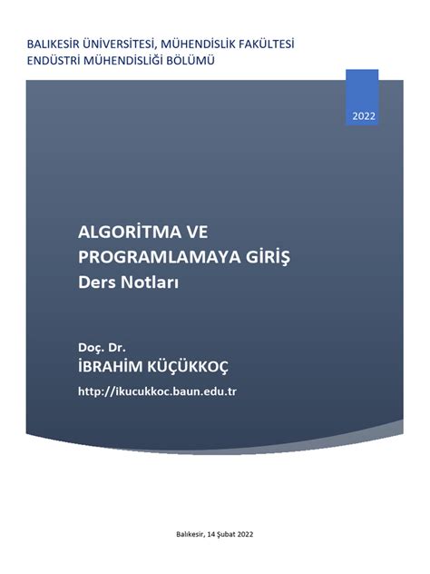 Algorİtma Ve Programlamaya GİrİŞ Ders Notlari Pdf