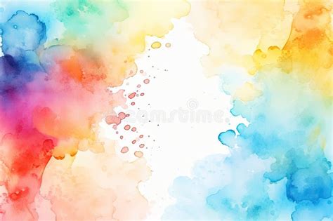 Rainbow Blobs Watercolor Pattern On White Background Abstract Grunge